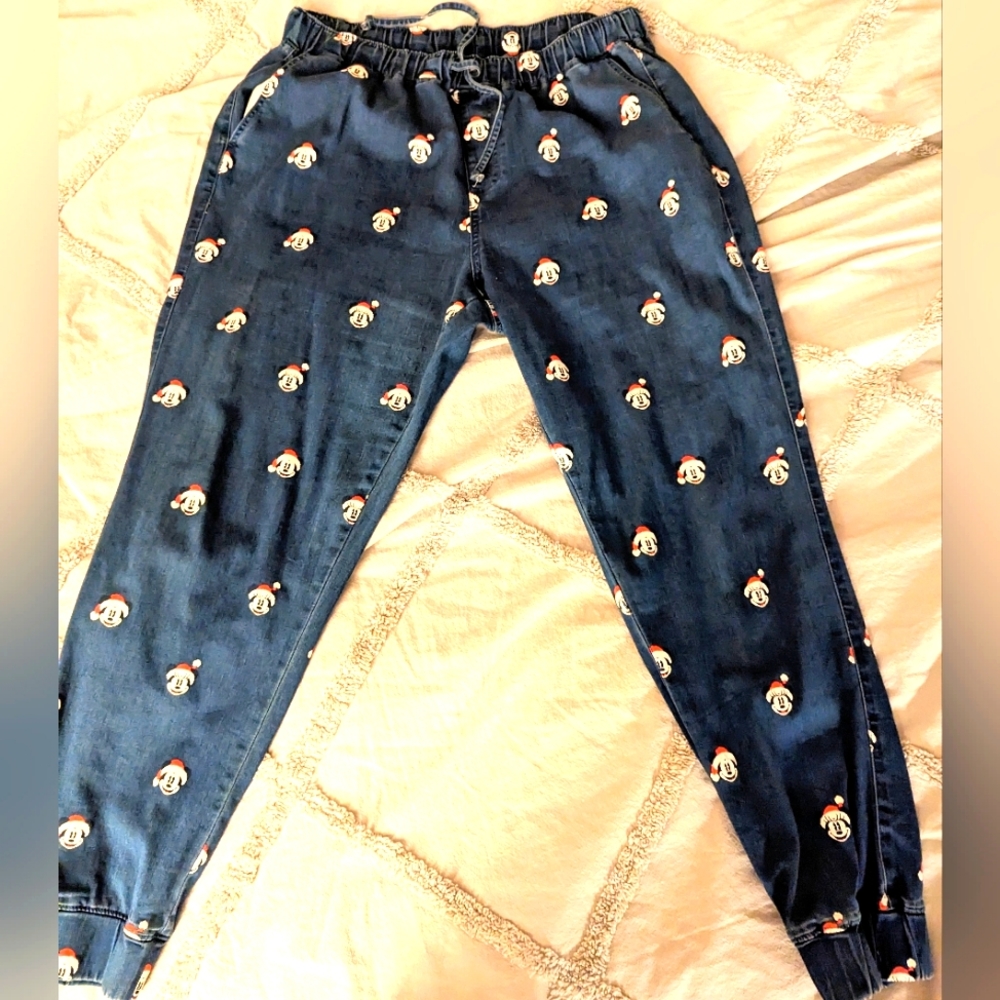 Elastic Waistband Christmas Mickey Mouse Jeans. - Gem